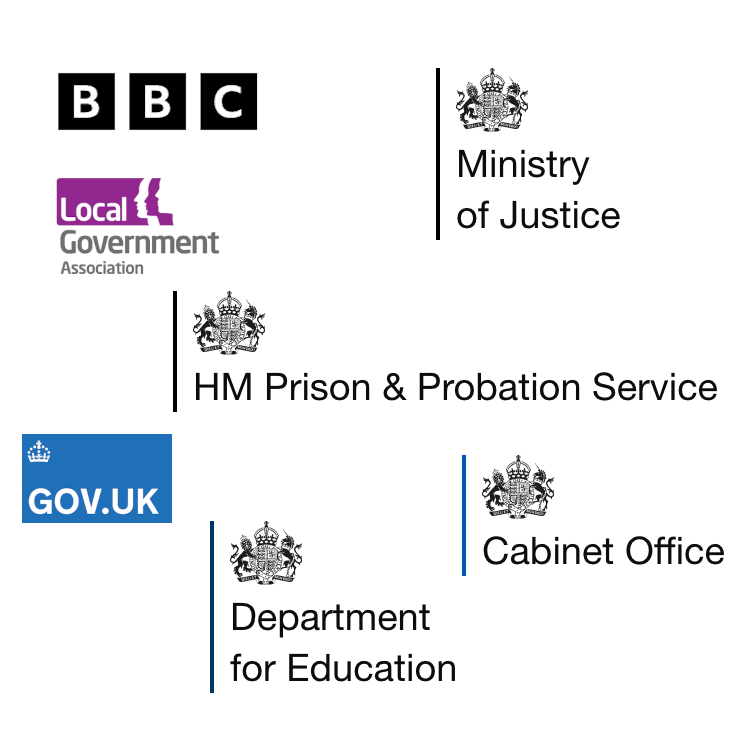 logos of places I've worked. BBC, Local Government Association, HM ...